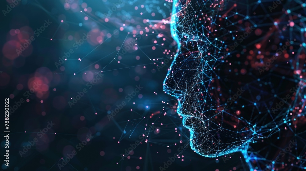 Abstract mash line and point human Brain. Low poly Neural network. IQ ...