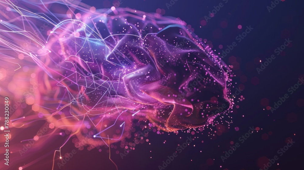 Abstract mash line and point human Brain. Low poly Neural network. IQ ...