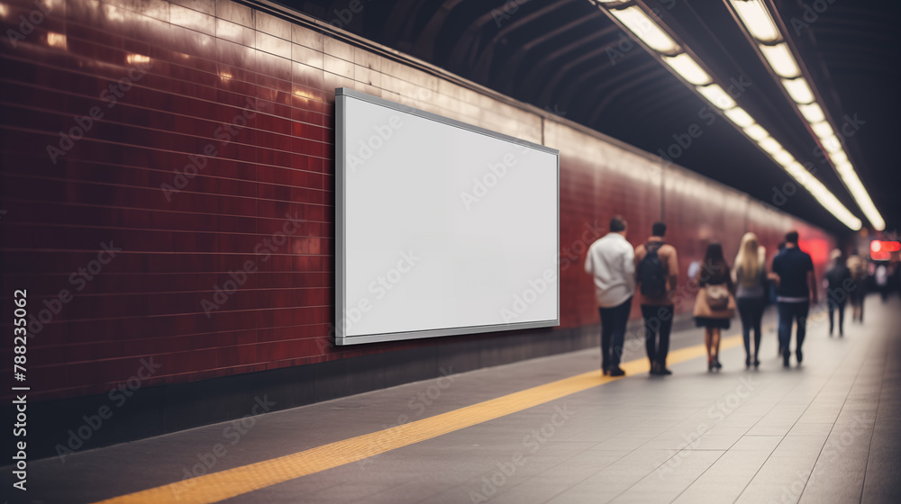 Subway station advertisement space mockup photography. Busy commuters ...