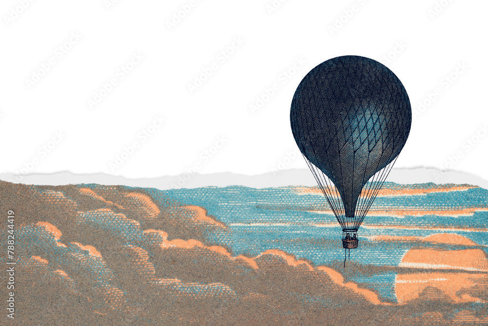 PNG hot air balloon border, ripped paper texture, transparent ...