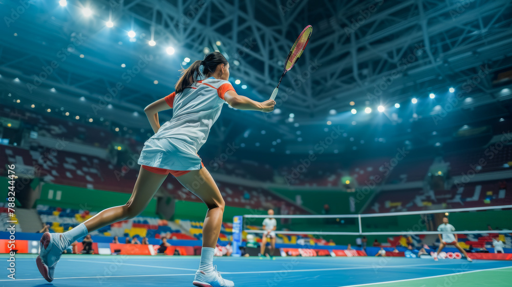People at badminton competition inside olympic stadium - Models by AI ...
