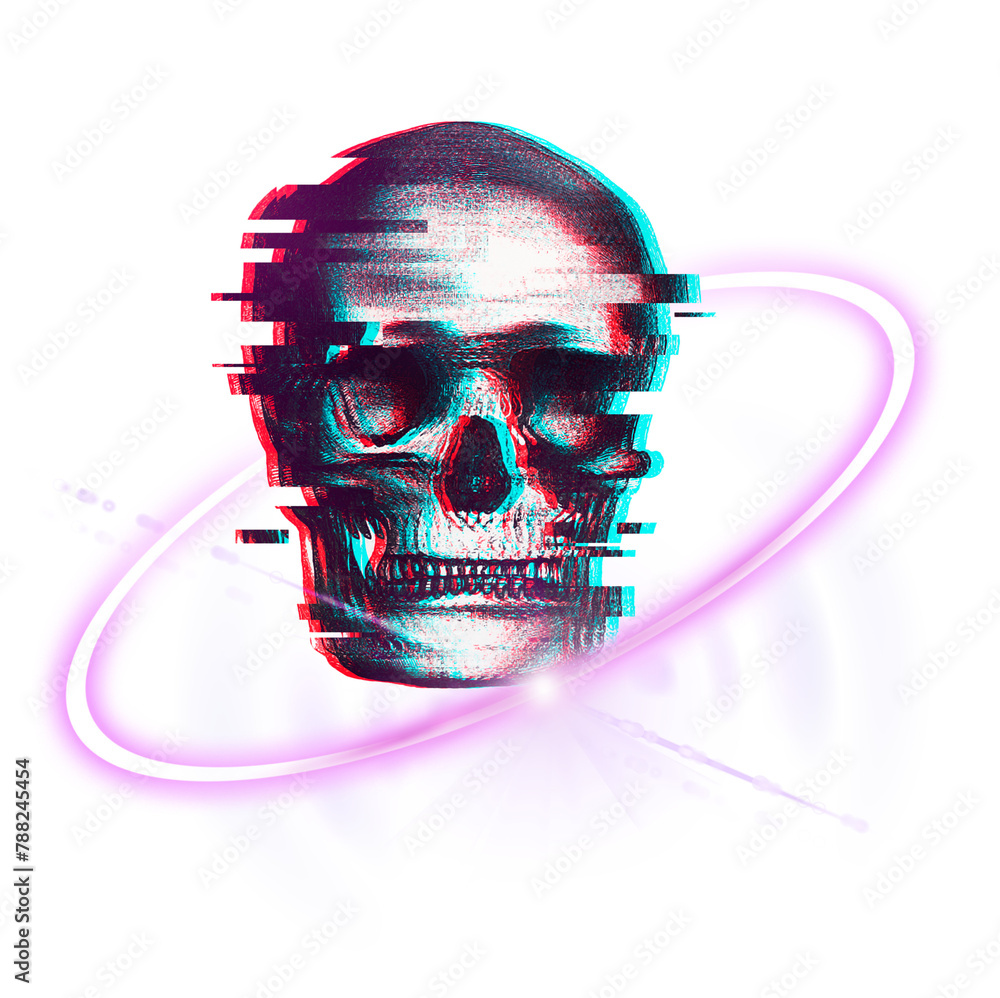 PNG glitch skull, hacker and cybersecurity technology digital sticker ...