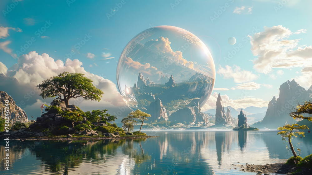 Exotic sanctuary displaying alien ecosystems from various planets ...