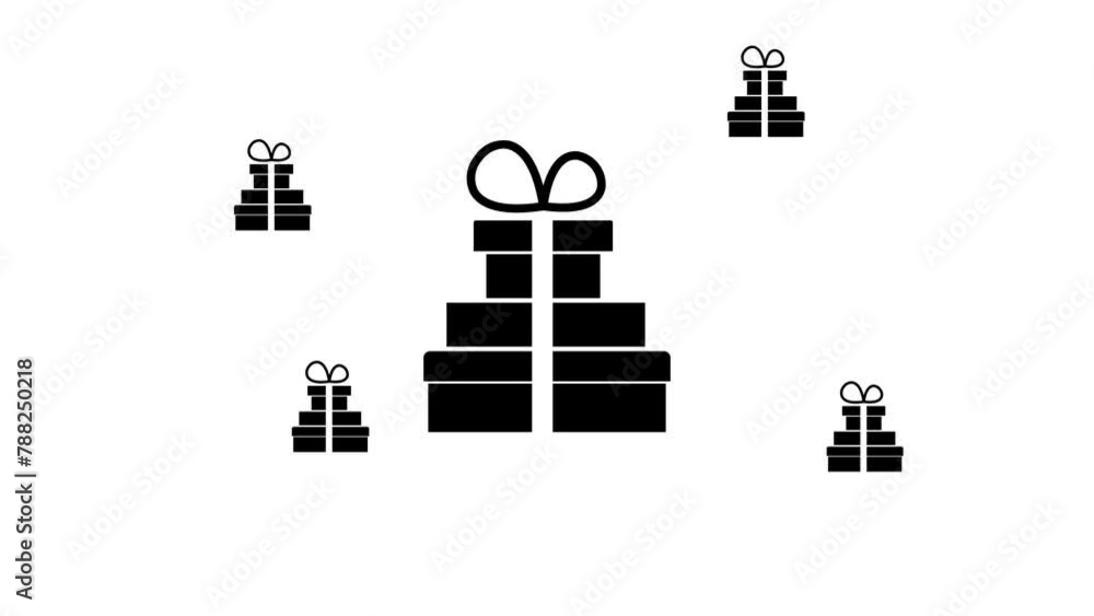 Zoom in and out animation the set of gifts symbol. Large black symbol ...