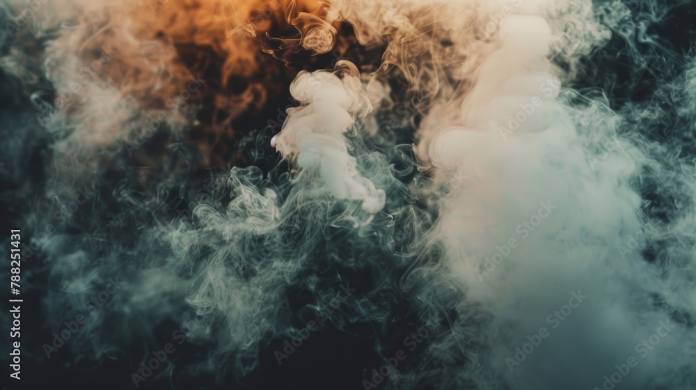 Smoke clouds rising from the earth on a black backdrop. A thick cloud ...