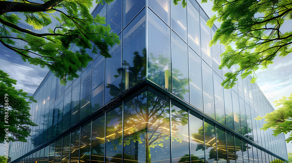 Sustainable green building, Eco friendly building. Sustainable glass ...
