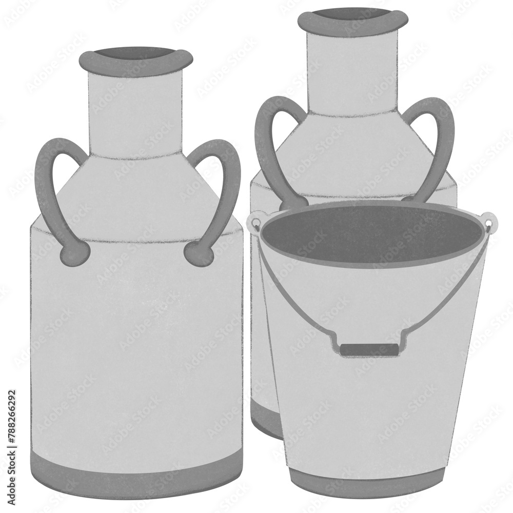 milk can cartoon. metal container, old jar, and farm bucket. Stock ...