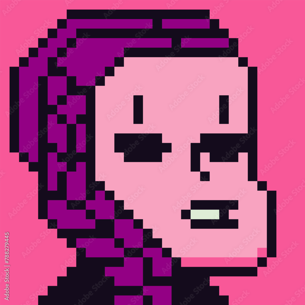 8-bit girl with pigtail, avatar pixel female character with pink hair ...