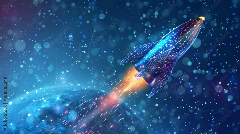digital rocket launch with binary code, the integration of ai into space exploration missions ...