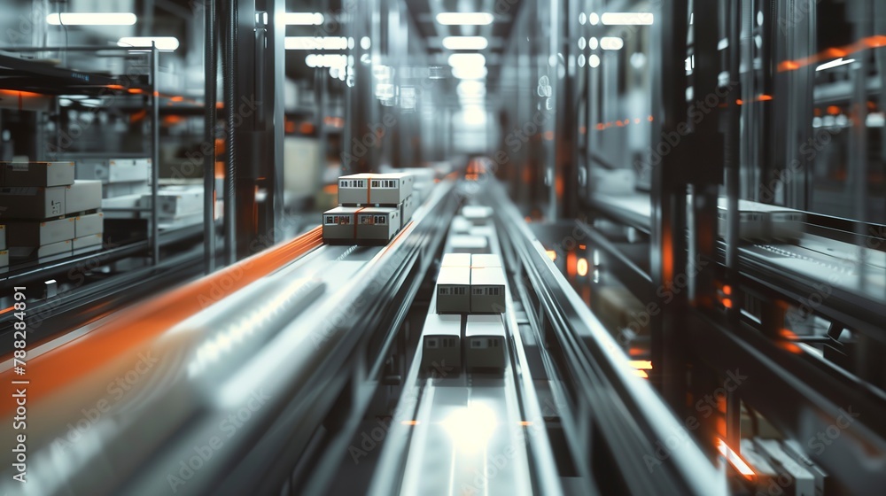 Automated sorting system at a parcel distribution center, tight view ...