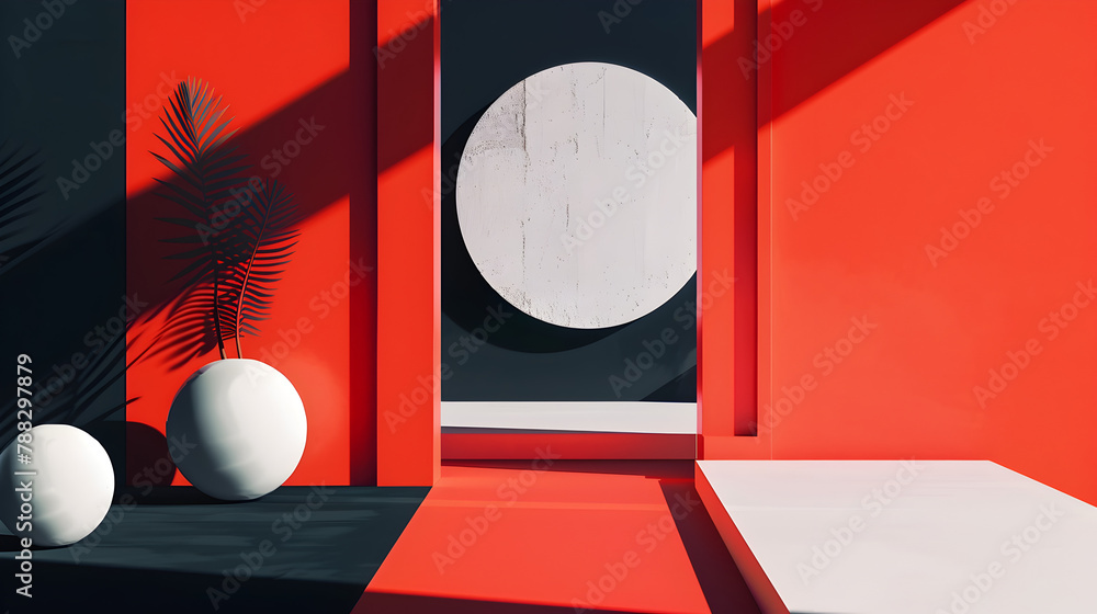 The Enigmatic Dance of Two White Balls in a Scarlet Sanctuary Stock ...