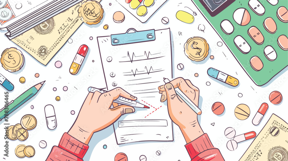 Colorful square banner with hands filling out document Stock Vector ...