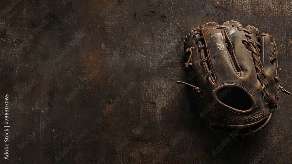 Vintage baseball glove on rustic wooden surface - An old, well-used ...