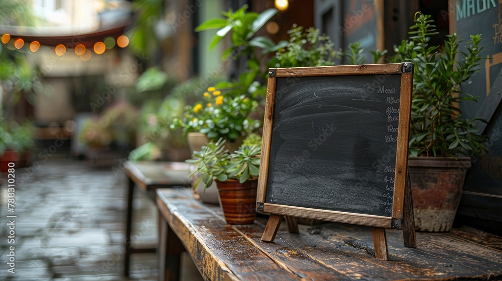 blank blackboard restaurant shop sign or menu boards near the entrance ...
