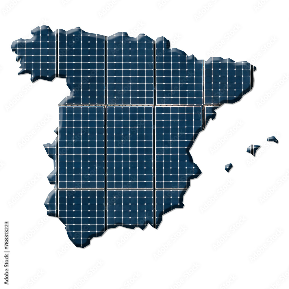 Solar energy photovoltaic panels in the shape of a map of Spain Stock ...