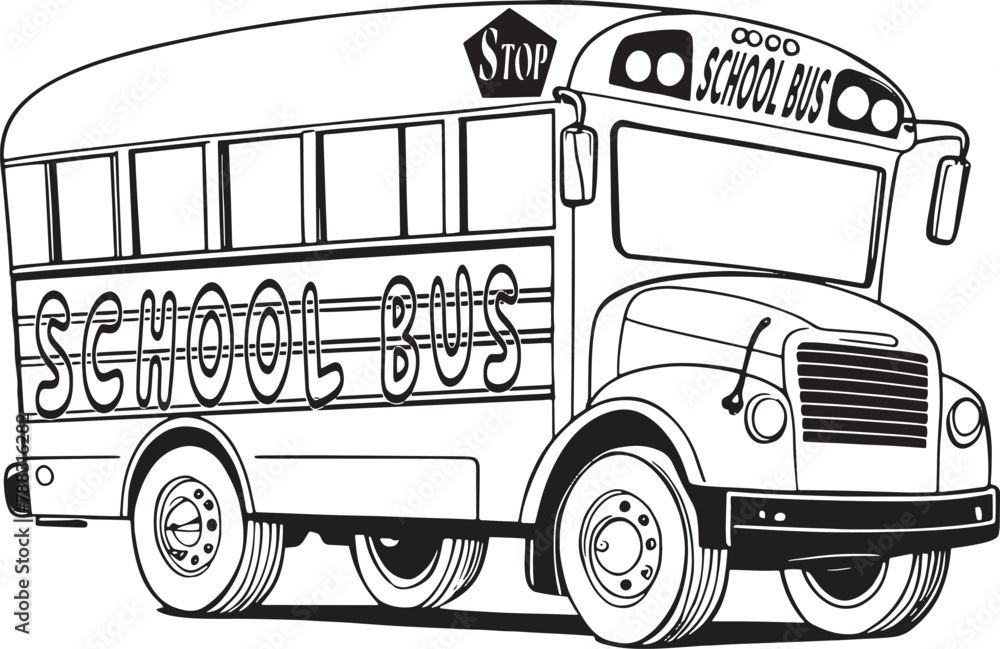 Black outline school bus drawing for colouring school bus illustration ...