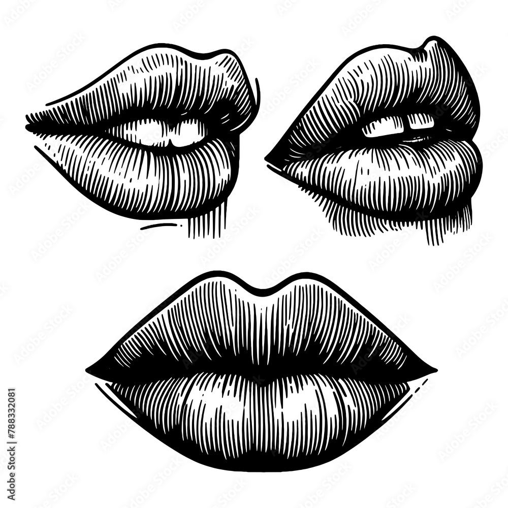 sensual female woman full lips sketch engraving generative ai fictional ...