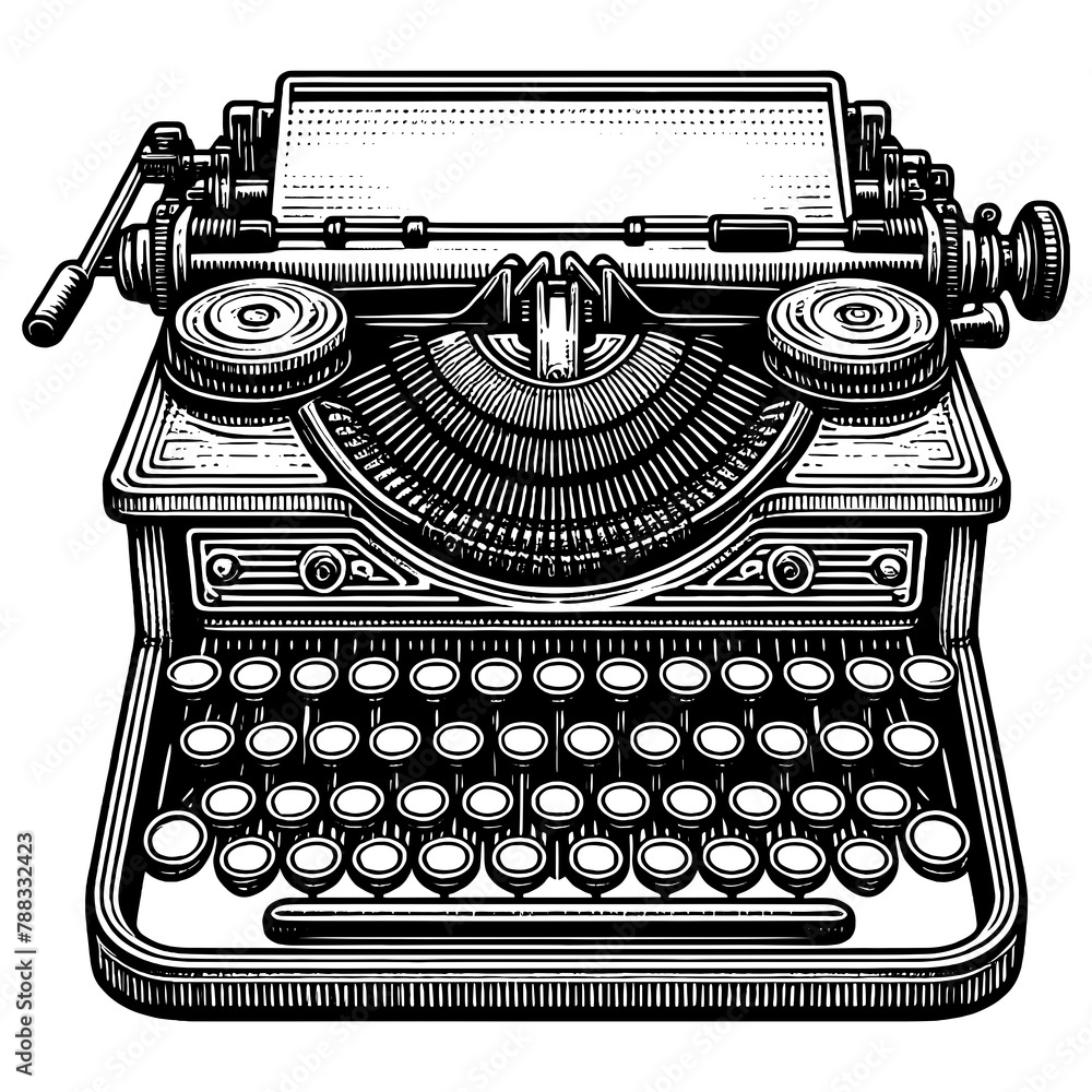 antique typewriter with a full set of keys and carriage return sketch ...