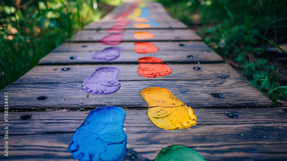 Multi-Colored Footprints: footprints in various colors walking side by ...