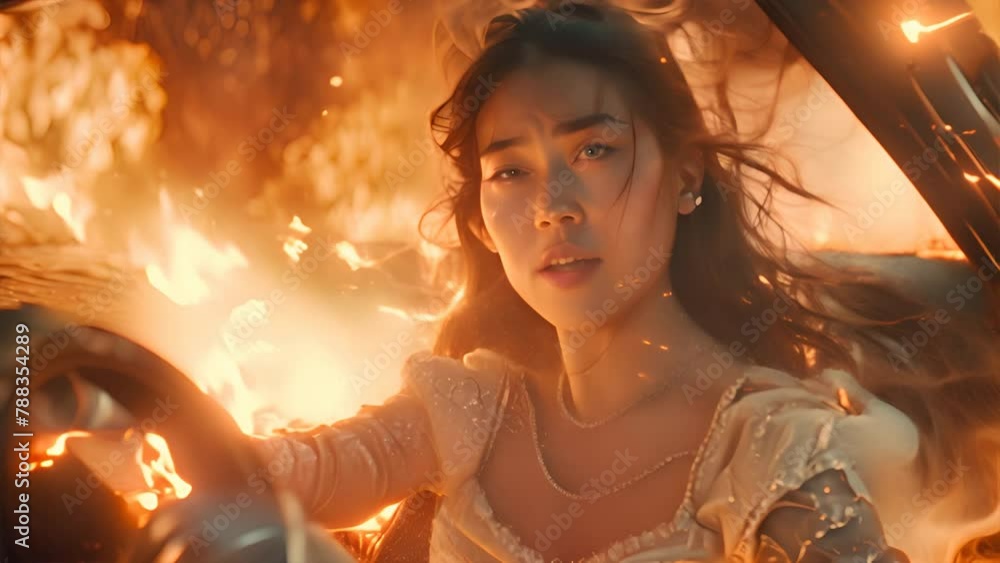 Young Asian bride engulfed in flames, wearing charred, torn wedding ...