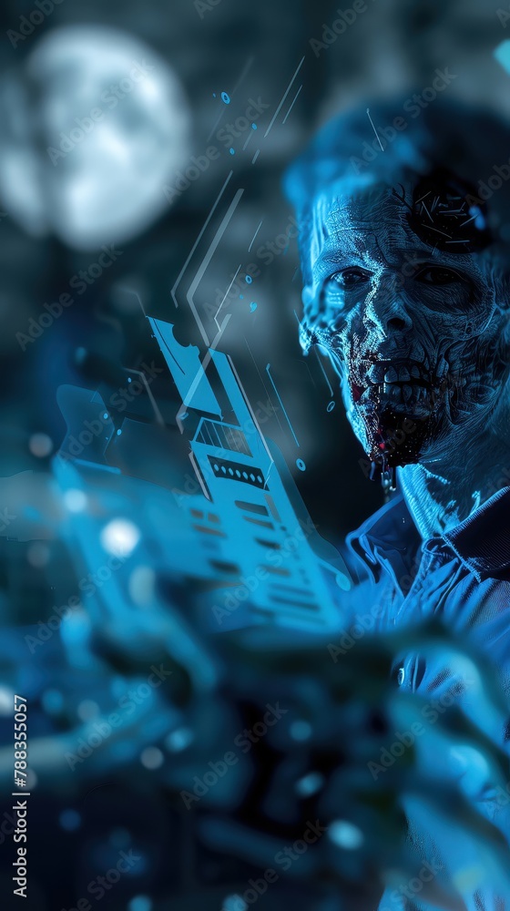 As the moon cast a pale glow over the desolate town, the camera ...