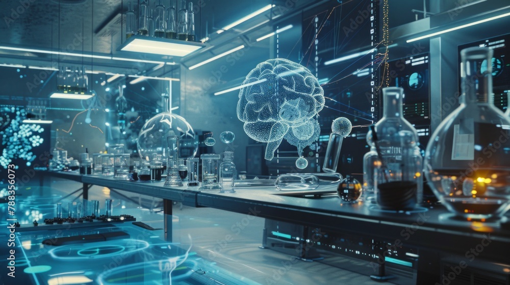 AI-Led Drug Design Lab with Interconnected Molecular Structures Stock ...