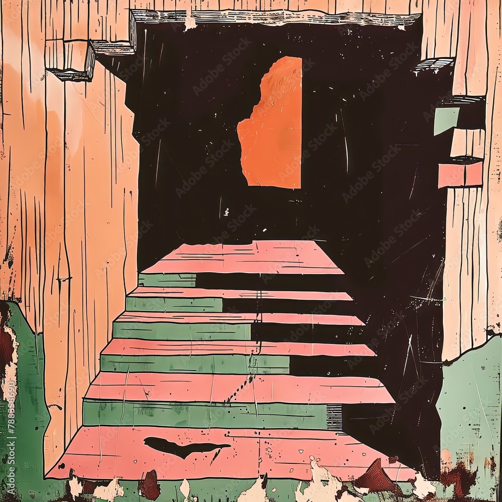 During a theatrical performance, a closeup of a painted backdrop ...