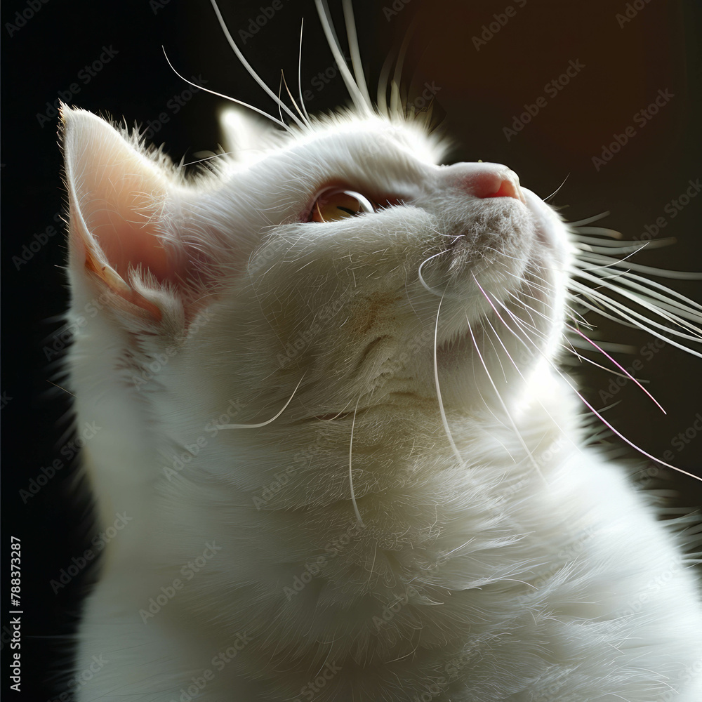 Experience the tender gaze of a white cat in this adorable portrait, as ...