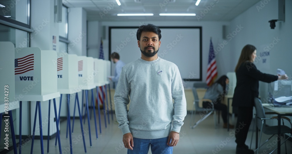 Portrait of Indian man, United States of America elections voter. Man ...