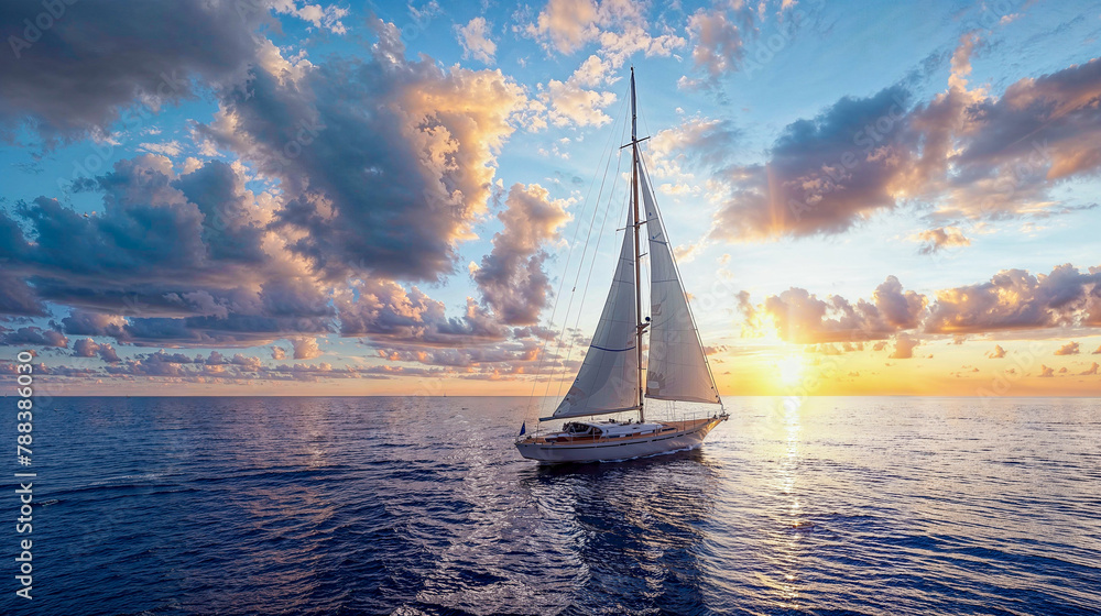 un voilier en train de naviguer sur la mer, vu depuis un drone au ...