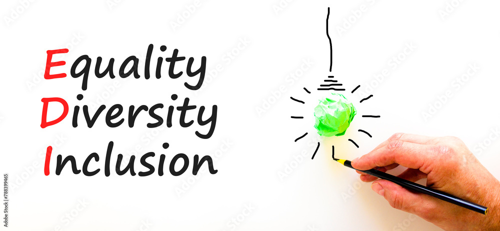 EDI equality diversity inclusion symbol. Concept words EDI equality diversity inclusion on white ...