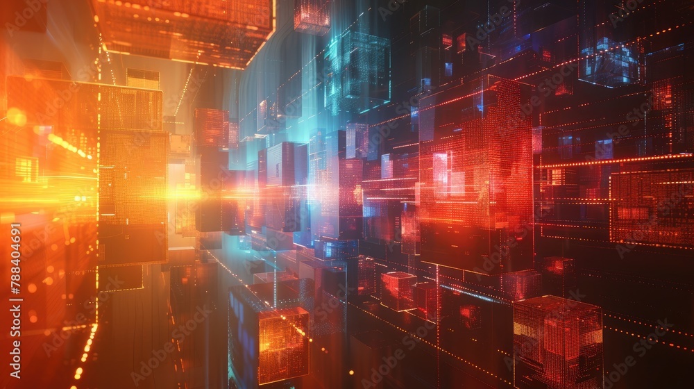 Abstract depiction of firewalls and barriers safeguarding digital ...