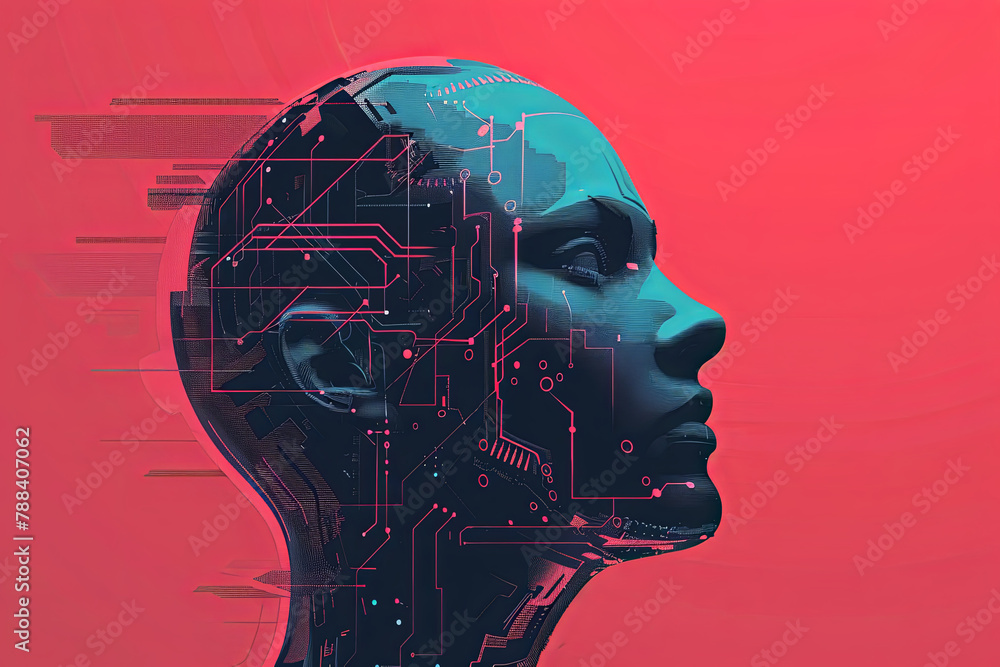 Cyborg head with circuit board inside. Artificial intelligence of ...