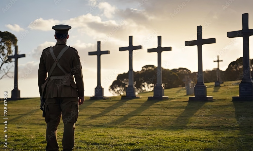 Anzac Day background with silhouette of a soldier, remembrance ...