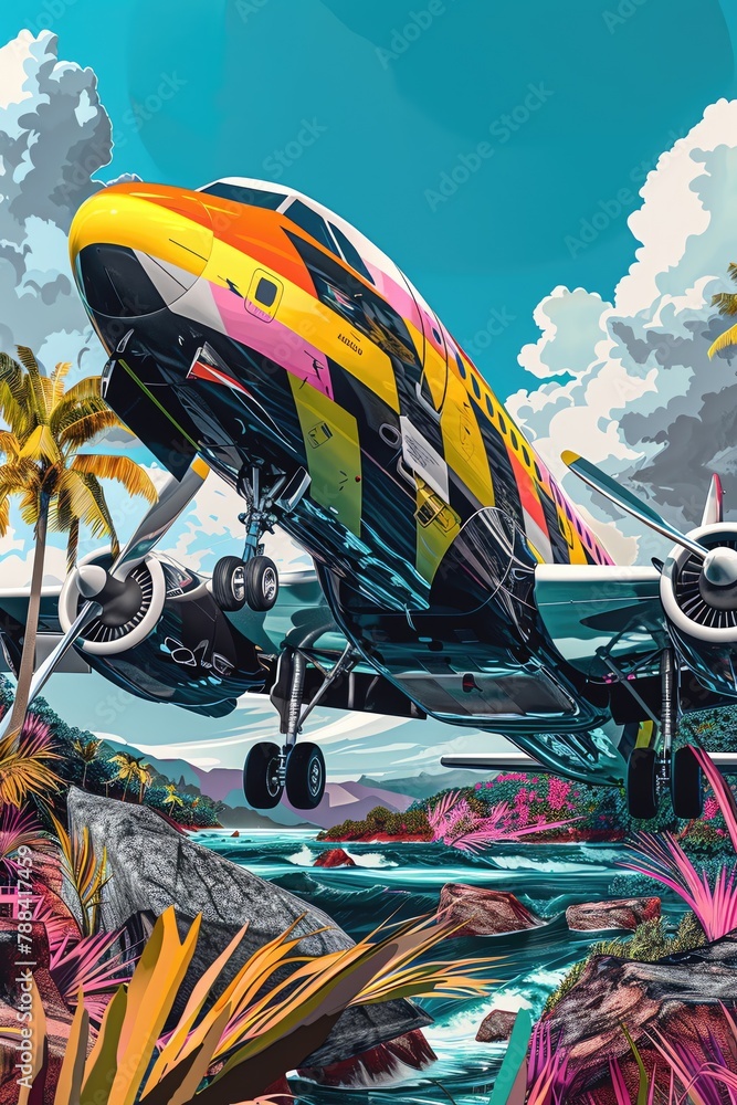 Craft a digital rendering of surreal aviation milestones, showcasing a ...