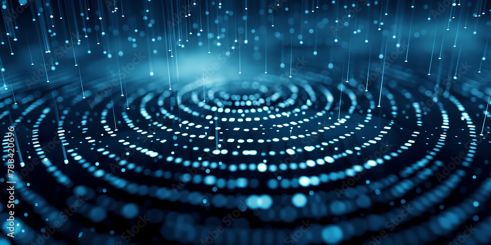 Abstract tech background with digital particles, quantum computing network system, artificial ...