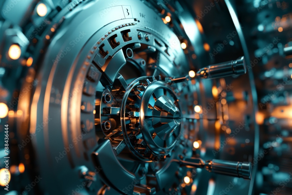 A digital artwork depicting a digital vault protected by a complex ...