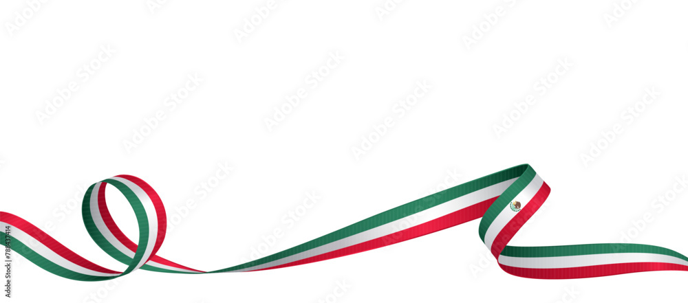 National mexican flag ribbon. Curly ribbon on white background. Vector ...