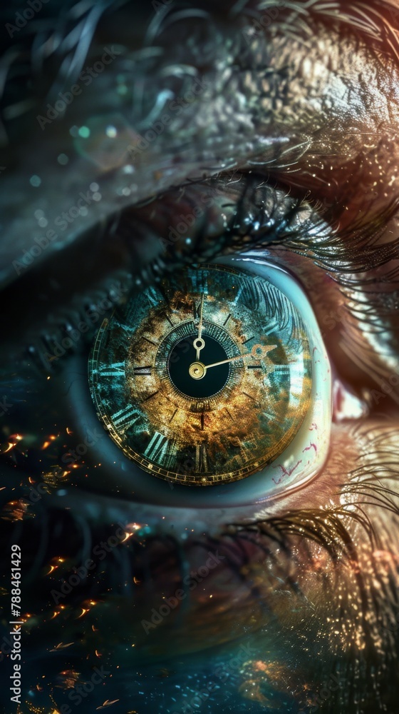 Someone has a clock in their eye and a clock in their eye Stock ...