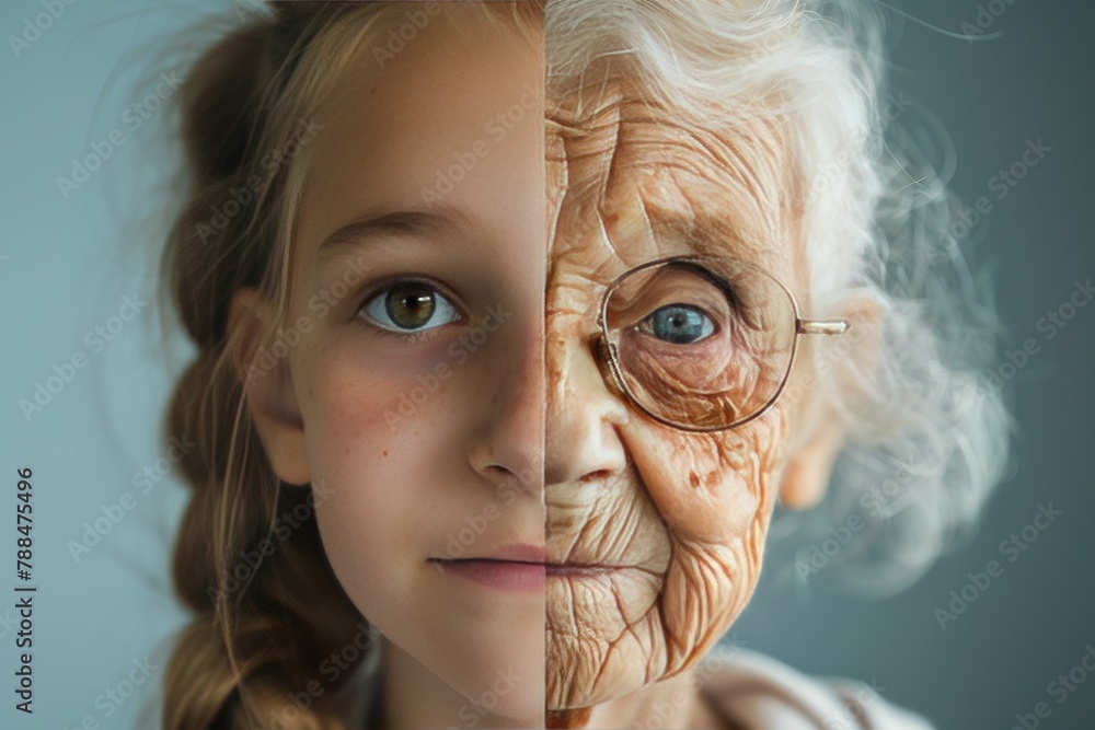 Modern Aging Woman: Dual Face Comparison, Young vs. Old, Salicylic Acid ...