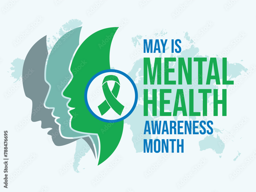 May is Mental Health Awareness Month poster vector illustration. Male ...