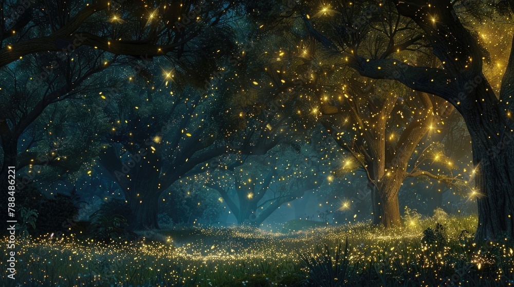 A mesmerizing swarm of fireflies, illuminating the night sky with their ...