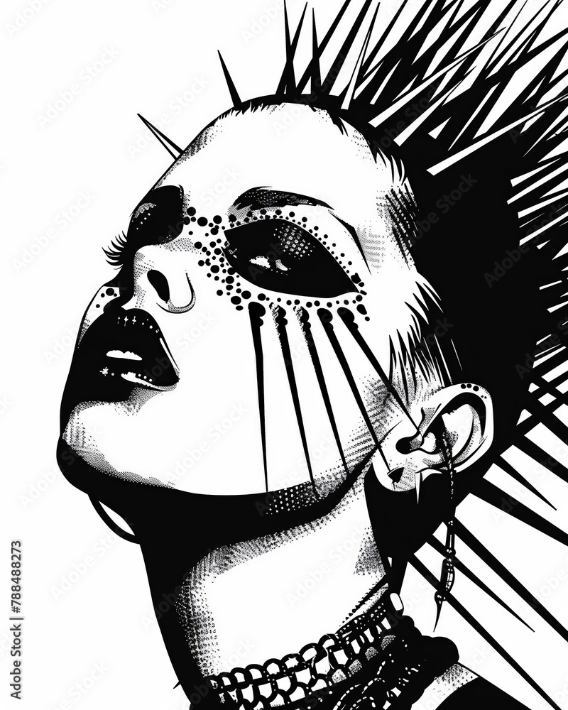 Punk cosmetics captured in bold black pen lines, set against a white ...