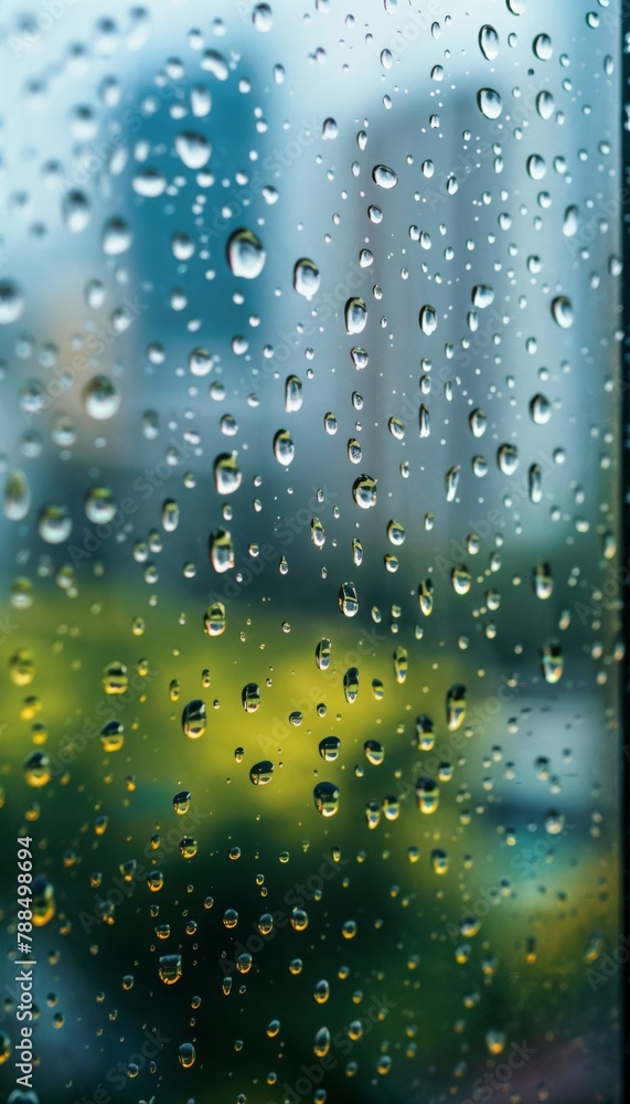 Raindrops on Glass Macro photography of raindrops on a window, with a ...