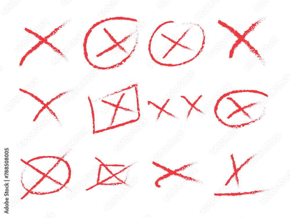 Red Cross Mark Brush, Red X mark, X Sign Hand Drawn Icon Set Stock ...