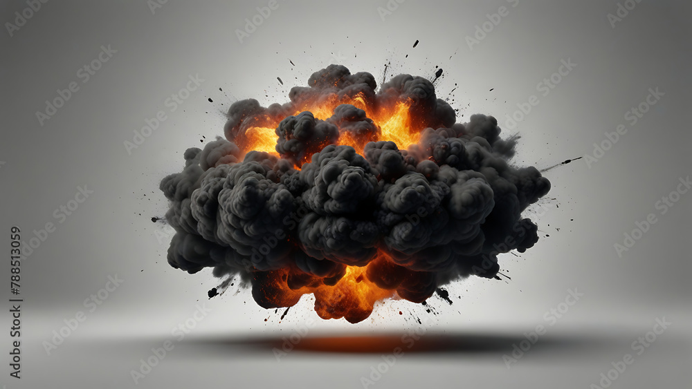 Large fireball blast with black smoke. fiery explosion with smoke ...