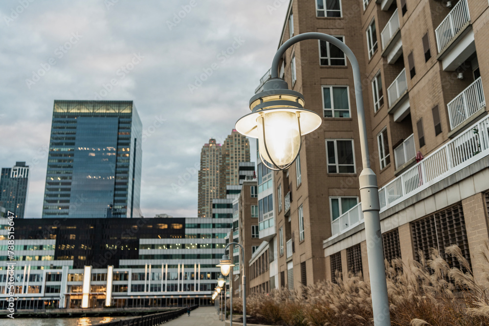 Streetlamp in the street with urban architecture. Urban street in city ...