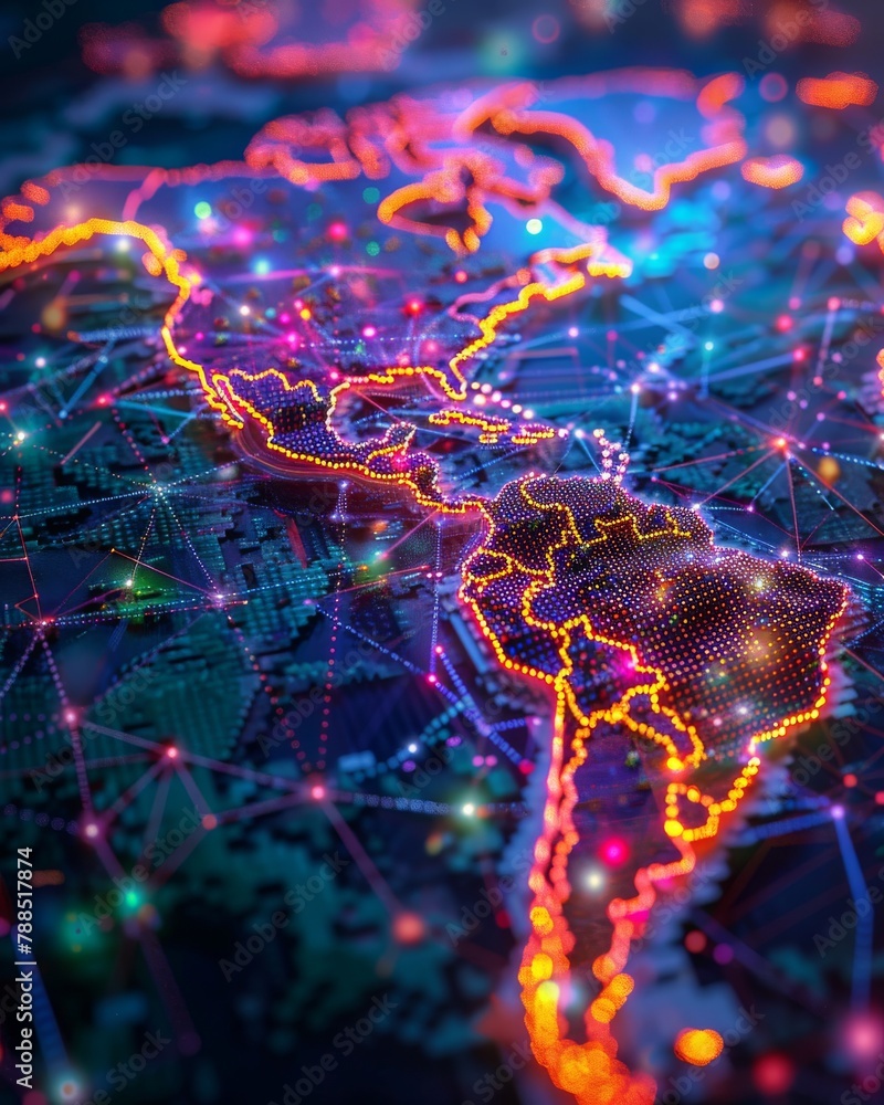 Craft an intricate pixel art piece featuring a world map where each ...