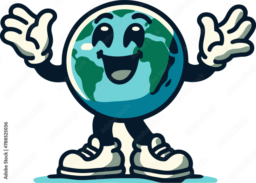 Earth Day Vintage Happy Earth Day planet Earth with retro cartoon ...