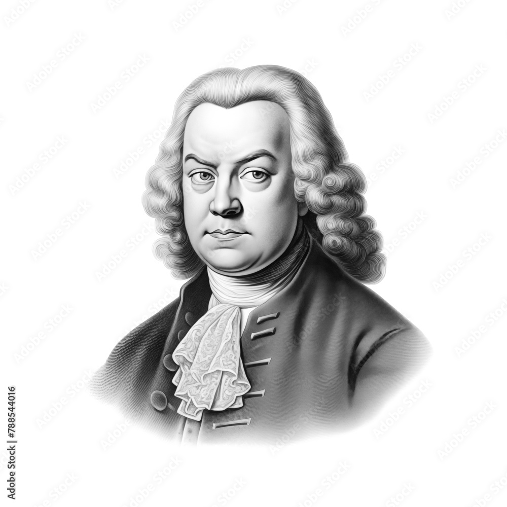 Black and white vintage engraving, close-up headshot portrait of Johann ...